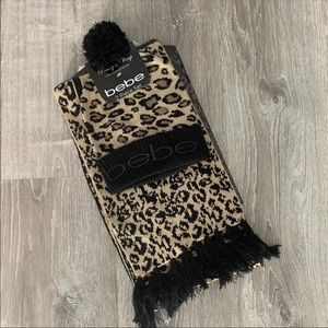 bebe | Accessories | Nwt Bebe Leopard Knit Pompom Hat And Scarf Set ...